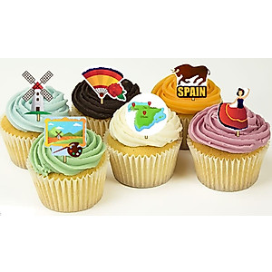 12 Old Spain Country Party Cupcake Toppers Food Picks
