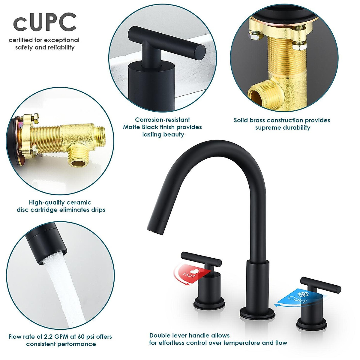 Balen 8. in Widespread 2-Handle Bathroom High-Arc Faucet in Matte Black