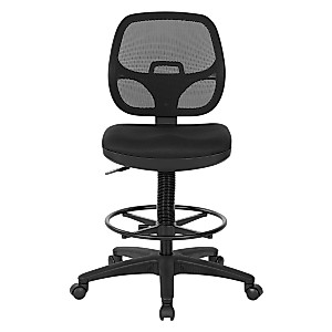 Office Star DC Series Deluxe Breathable Mesh Back Ergonomic Drafting Chair with Lumbar Support and Adjustable Footring, Black Fabric