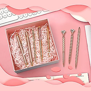 Rose Gold Ballpoint Pen Set, 8pcs Rose Gold Pens with Crystal Diamond Metal Diamond Pen Liquid Sand Glitter Pen for Office School Women Wedding Decor Gifts