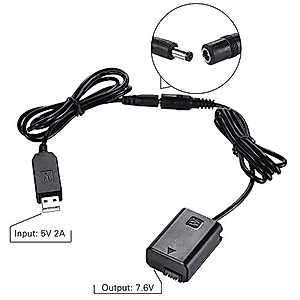NP-FW50 Dummy Battery with DC Power Bank USB Adapter Cable Replacement for AC-PW20 Compatible with Sony NEX-3/5/6/7 Series A33 A37 A35 A55 a7 a7R a7II A6000 A6300
