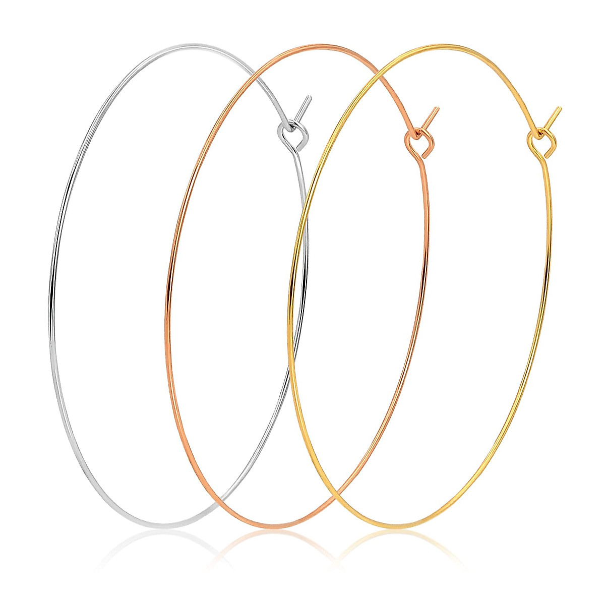3 Pairs Big Wire Hoop Earrings 50mm 18k Gold Silver Rose Gold Plated on Stainless Steel 2 inch Large Thin Hoops Earring Set Minimal Jewelry for Women Girls