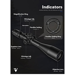 SPINA OPTICS 6-24x50 FFP First Focal Plane Riflescopes with Mil-dot Reticle and Parallax Adjustment, Sunshade Included, Waterproof, Fogproof Black Rifle Scope, 30mm Tube (with 11mm mounts)