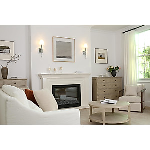 PERMO Set of 2 Classic Rustic Industrial Wall Sconce Lighting Fixture with Flared White Textile Lamp Shade and Antique Brass Tapered Column Stand