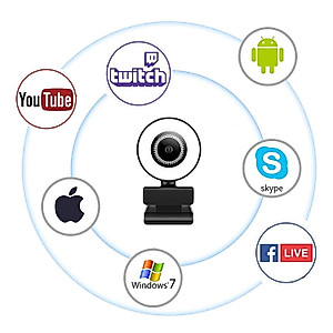 Jinpei JW-03W 2K QHD USB Web Computer Camera,with Multi-Level Ring Light, Microphone, Plug and Play,for Zoom/Skype/Teams, Conferencing and Video Calling