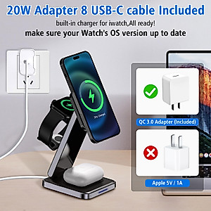 3 in 1 Magnetic Wireless Charger,Foldable Mag-Safe Wireless Charging Station for Apple Watch Series 9/Ultra 2/8/7/SE/SE2,Apple 15 Pro Max/15/14/13,Air-Pods 3/Pro/2 Mag Safe Charger Stand Dock(Black)