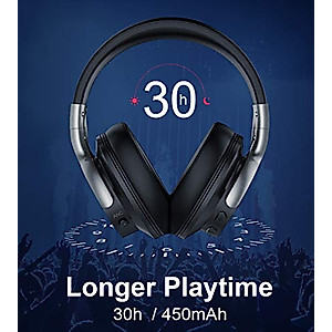 Active Noise Cancelling Bluetooth Headphones, Ausdom ANC8 Over Ear Wireless Headphones Wired Headsets with Microphone, 30H Playtime Comfortable for Travel Work TV PC Computer Cellphone Music – Black