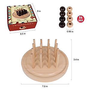 GOTHINK 3D Four in a Row, Challenge Your Mind with Handmade Birch Wood Board Game for 2 Players, Perfect for Kids and Adults