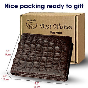 Dark Brown Bifold Leather Wallet For Men With Flip Out ID Holder Credit Card Premium RFID Blocking AIIgator Double Side Handmade Gift For Birthday Wedding Anniversary Father's Day VINAM-100