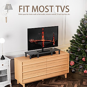 AX Waber Dual Monitor Riser, Adjustable Height Steel Leg Wooden Stand with Storage Space - Black