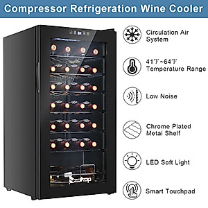 28 Bottle Wine Cooler Refrigerator Inverter Compressor Wine Fridge Cabinet for Countertop or Table Home Freestanding with Lock,Quiet Operation Adjust Temperature 41°F-64°F Small Cooling Wine Cellar for Alcohol Drinks With Digital Touch Display