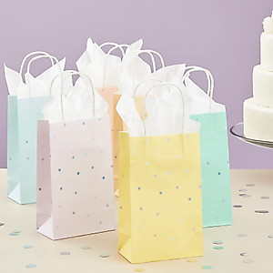 BLUE PANDA 36 Pack Small Polka Dot Rainbow Gift Bags with Handles and White Tissue Paper for Birthdays, 6 Pastel Colors (9 x 6 x 3 In)