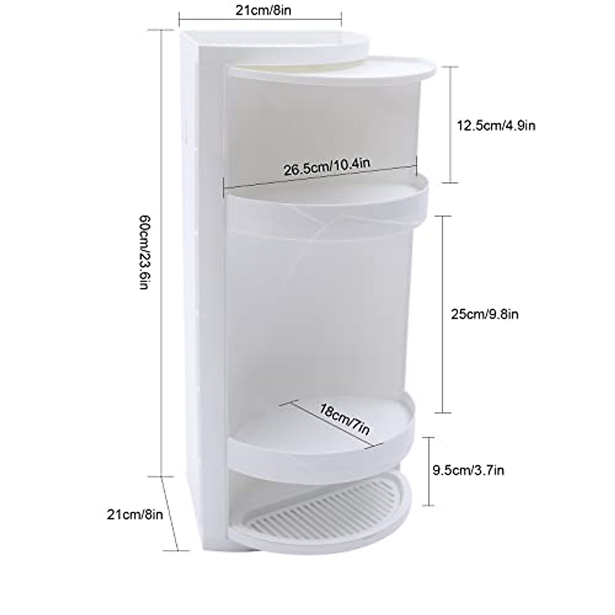 Gdrasuya10 3-Tier Corner Storage Organizing Caddy Stand, Cosmetic Storage Rack Rotating Bathroom Corner Shelf for Bathrooms Dressing Tables Kitchens, 8 x 8 x 23.6 Inch