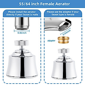 Hygie Rinse Faucet Sprayer Attachment with 4 Spray Modes, 360° Swivel Faucet Aerator Kitchen Sink Faucet Head 55/64-27UNS Famale Thread, Male Thread Adapter Included, Chrome