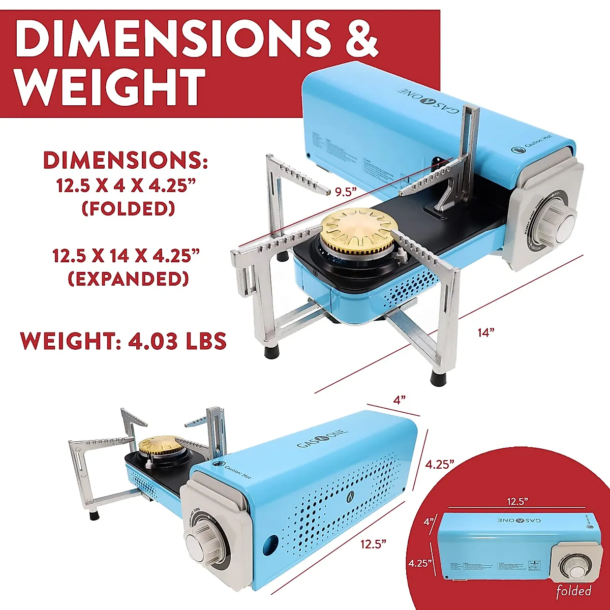 GasOne GS-8300 - Camp Stove Compact Butane Stove with Carrying Case - Foldable Portable Stove