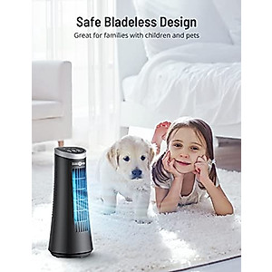 PARIS RHÔNE Desk Fan, 75° Oscillating Tower Fan with 2 Speeds, Quiet Cooling Table Fan, 12’’ Portable Corded Small Fan, Bladeless Fan for Bedroom Home Office Desktop, Black, 9 Inch