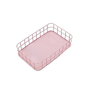 Houchu Desktop Decor Large Nordic Cosmetics Organizer Metal for Office, Home Storage Box Quality Sundries Basket(Pink)