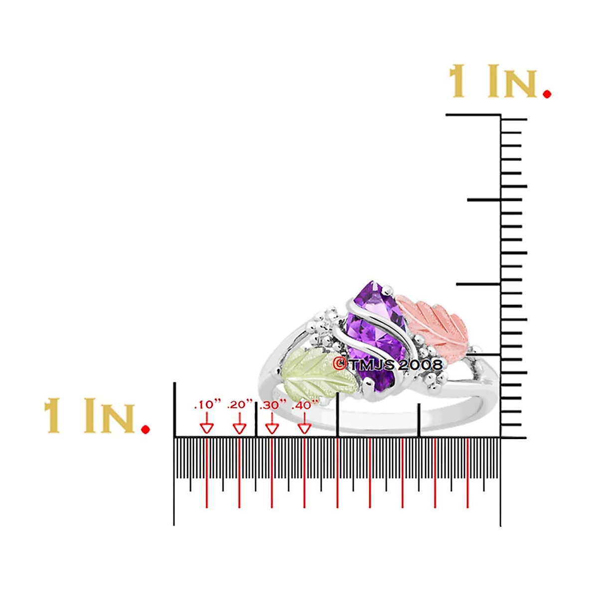 Marquise Synthetic Purple Amethyst February Birthstone Wrap Ring, Sterling Silver, 12k Green and Rose Black Hills Gold Size 7