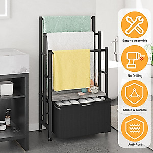 Rufokisa Freestanding Towel Rack with Drawer, 3 Tiers Standing Towel Racks for Bathroom, 23.6" L x 11.8" W x 43.3" H, Blanket Holder with Shelf, Upgrade Steady Design, Grey