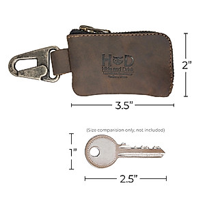 Hide & Drink, Car Key Holder with Keyring, Headphone & Charging Cables, Cash Zipper Case with Clasp, Full Grain Leather, Handmade, Bourbon Brown