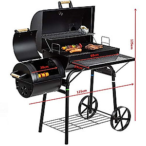 RJMOLU BBQ Grill Charcoal Barbecue Grill Home Meat Cooker Smoker with Offset Smoker and Fold-Down Shelf, Outdoor Picnic Camping Garden Roaster for 8-12 People,A