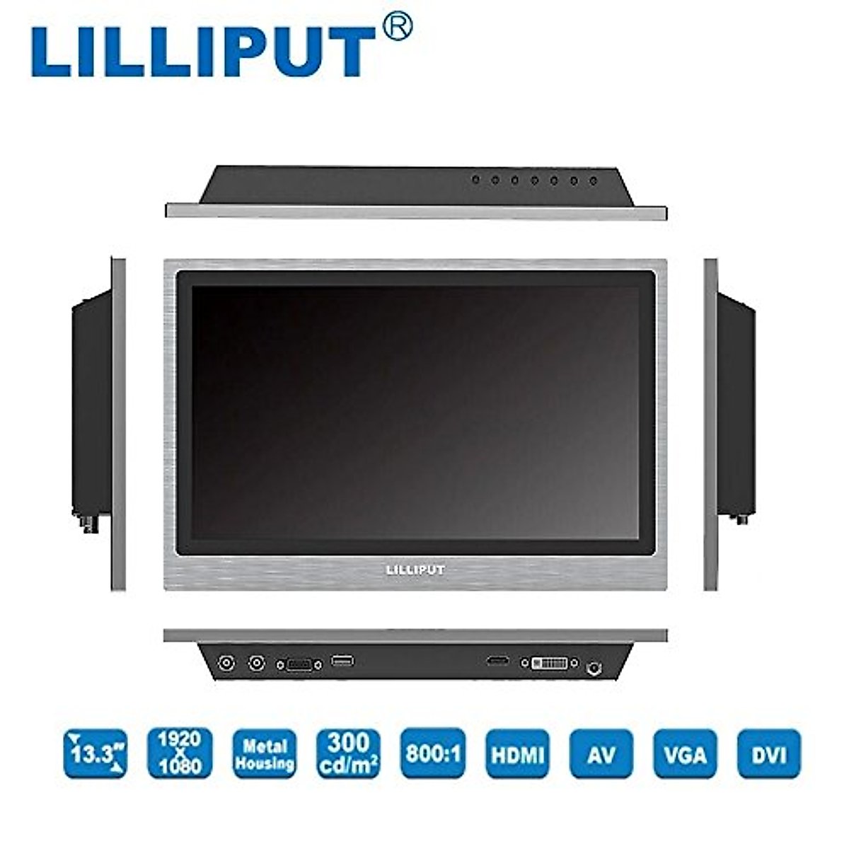 LILLIPUT 13.3 inch LED Displays TK1330-NP/C/T Full HD Industrial Capacitive Touch Monitor with HDMI, VGA, DVI & A/V inputs,
