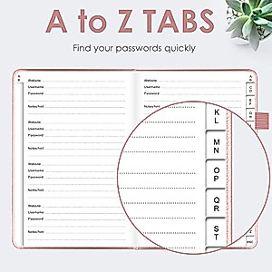Elegant Password Book with Alphabetical Tabs - Hardcover Password Book for Internet Website Address Login - 5.2" x 7.6" Password Keeper and Organizer w/Notes Section & Back Pocket (Rose Gold)