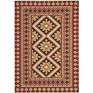 SAFAVIEH Veranda Collection Accent Rug - 4' x 5'7", Red & Natural, Boho Design, Non-Shedding & Easy Care, Indoor/Outdoor & Washable-Ideal for Patio, Backyard, Mudroom (VER099-0334)