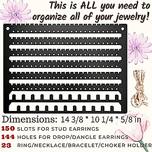 Wooden Jewelry Organizer Wall Mounted, Hanging Jewelry Organizer Earring Organizer Necklace Holder Bracelet Holder Over The Door, Jewelry Holder for Earrings, Necklaces &Rings (Black)