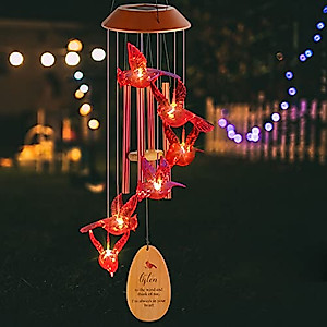 Solar Garden Light Energy-Saving Cardinal Wind Chimes for Mom Christmas Garden Gift Women Birthday Gift , Memorial Wind Chimes for Grandma Xmas Solar Cardinal Lights Outdoor