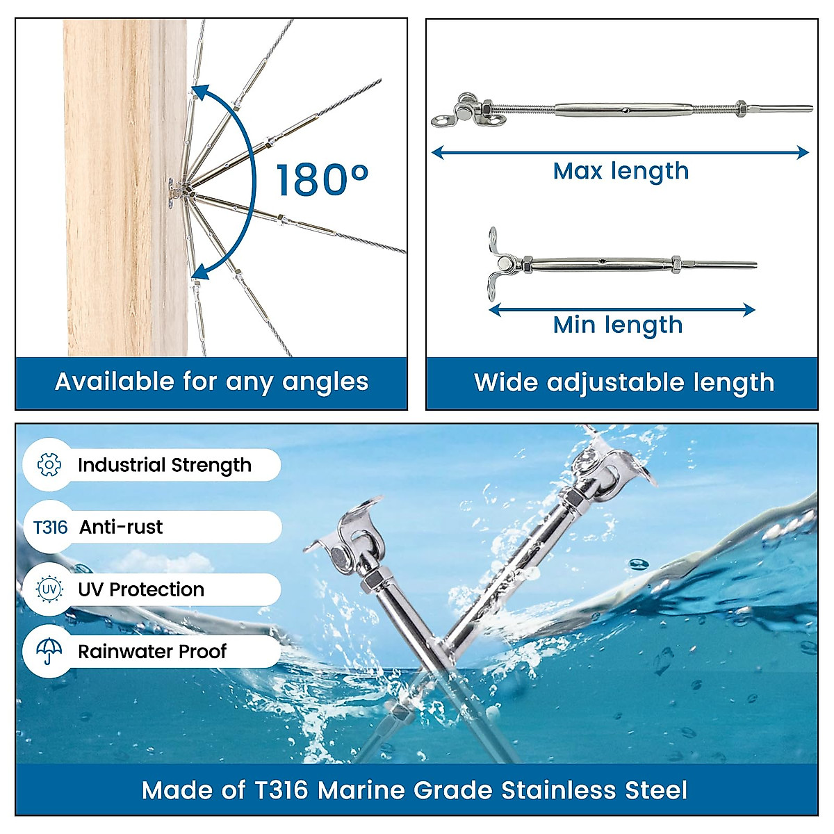 Muzata 16Pairs Cable Railing Kit 1/8" Swage Toggle Turnbuckle Hardware T316 Stainless Steel for Wood Post WoodEasy System Angle 180° Adjustable Stairs Deck 16 Cable Lines CK07 NN1,CA4 CA5