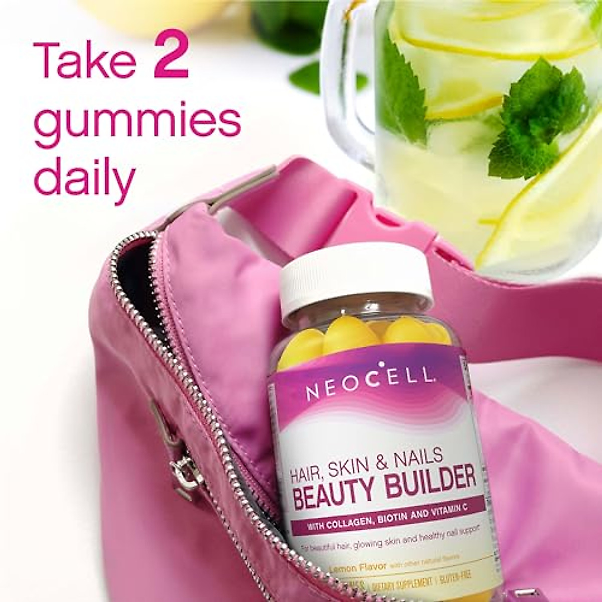 NeoCell Hair, Skin and Nails Beauty Builder With Collagen, Biotin and Vitamin C, Includes Antioxidants, Gummy, Lemon, 60 Count, 1 Bottle