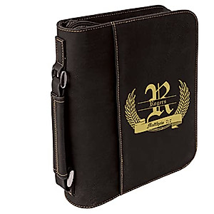 Personalized Large Leatherette Book/Bible Cover with Handle and Zipper | Coat of Arms Design | Fully Customizable | Laser Engraved | Gifts for Any Occasion (Black/Gold Leatherette)