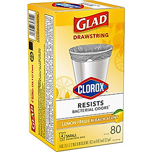 GLAD Small Kitchen Trash Bags, - 4 Gallon Trash Bag for Kitchen, Lemon Fresh Bleach Scent, Odor Eliminator, Leak Protection, 80 Count