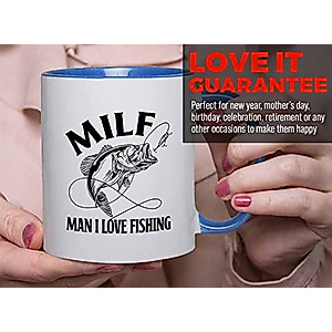 Fishing 2Tone Blue Mug 11oz - MILF Man I Love Fishing - Fishing Fisherman Fish Lover Retirement Hook Bait Reel Rod Spooling Fisher Dad Outdoor Hobby