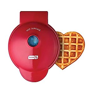 DASH Mini Waffle Maker Machine for Individuals, Paninis, Hash Browns, & Other On the Go Breakfast, Lunch, or Snacks, with Easy to Clean, Non-Stick Sides, Red Heart 4 Inch