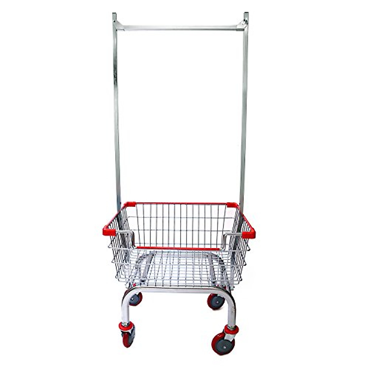 Coin Laundry Cart, CART&SUPPLY [Heavy Duty][Rolling Cart] Laundry Cart with Double Pole Rack [Chrome]