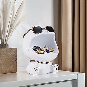 GAOSHENG White Candy Bowl, French Bulldog Statue, Key Bowl for Entryway Table,Cute Key Holder,Candy Dish, Key Holder Bowl,Office Desk,Home Decor Figurines Entryway Table Decor