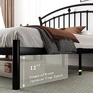 Feonase Queen Black Bed Frame, Heavy-duty Metal Bed Frame with 13 Hardened Steel Slats, 12" Under-Bed Storage, Noise-Free, Easy Assembly