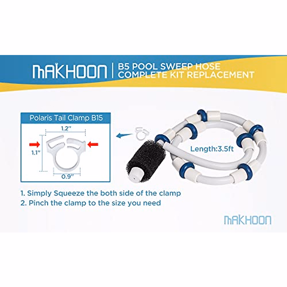 Makhoon Automatic Pool Cleaner Sweep Hose Complete B5 Replacement Compatible with Polaris Zodiac 180 280 360 380 480 Pool Cleaner Sweep Hose Complete B5 B-5 (1)