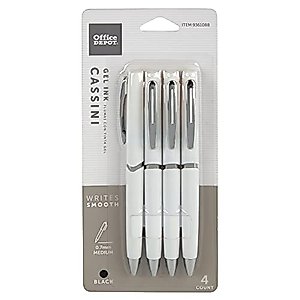 Office Depot® Brand Cassini Side-Click Gel Pens, Medium Point, 0.7 mm, White Barrel, Black Ink, Pack Of 4 Pens