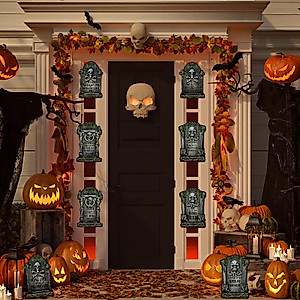 Clabby 9 Pieces Halloween Tombstone Cutouts Halloween Graveyard Tombstone Cutouts Headstone Cutouts with Skeleton and Cross Halloween Party Wall Decorations Halloween Party Haunted Home Supplies