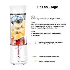 Portable Blender, Personal Blender for Shakes & Smoothies,Mini blender 17.6Oz,Juicer Cup with 6 Blades and 4000mAh USB Rechargeable,Kitchen,Home,Travel, BPA-Free(white)