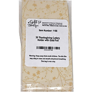 36 Thanksgiving Utensil Cutlery Holders Gold Foil with Give Thanks Maple Leaf Silverware Paper Pouch Pockets Harvest Autumn Table Place Settings Fall Tableware Party Supplies Decorations Gift Boutique