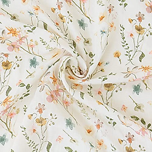 LifeTree Newborn Swaddle Set with Matching Hat and Bow, Wooden Birth Announcement Card, Baby Girl Newborn Receiving Blanket Baby Swaddle Floral Motif Nursery Swaddle Wrap