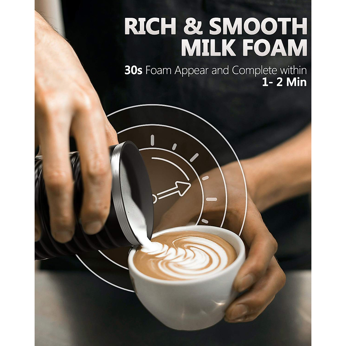 KINGTOO Coffee Maker with Milk Frother, Single Serve Coffee Maker for K-Cup Pod & Ground Coffee, Compact Coffee Maker 2 in 1 with Self Cleaning, Fast Brewing (Black