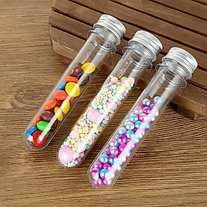 EATHEATY 60 Pack Plastic Test Tubes with Screw Caps, 45ML Clear Bath Salt Tubes Gumball Candy Tubes with Caps, Tube Container Vials for Scientific Experiments, Party Favors, Candy Storage (140x25mm)