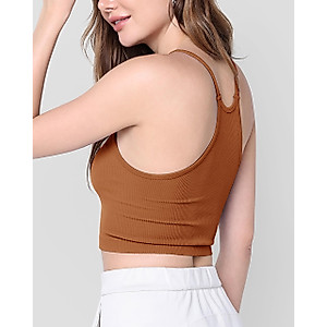 ASLABCREW Women's Crop 4 Piece Seamless Ribbed Camisole Strappy Cropped Tank Tops, Mushroom+Clay+Brunette+Wine, Medium/Large