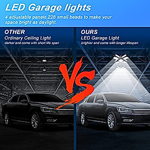 LED Garage Lights, 180W 18000 LM Deformable LED Garage Ceiling Lights with 12 Adjustable Panels, E26 E27 LED Shop Lights for Garage, Basement, Barn, Workshop, 6500K LED Bay Light
