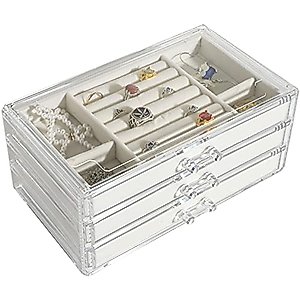 Acrylic Jewelry Boxes For Women With 3 Drawers Stackable Velvet Jewelry Organizer Holder for Earring Bangle Bracelet Necklace Ring Display Case Gift for Girls